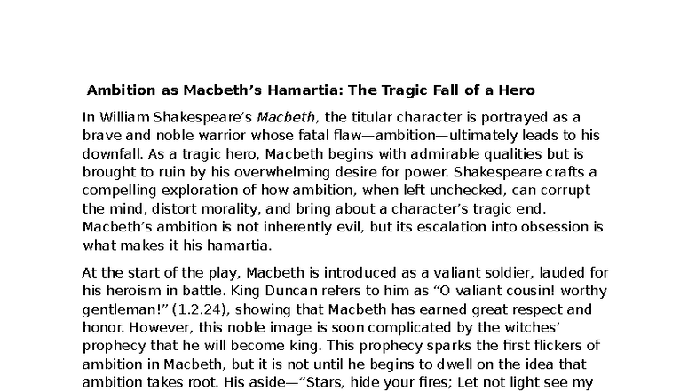 Macbeth's Hamartia: The Tragic Fall of Ambition in Shakespeare's Play ...