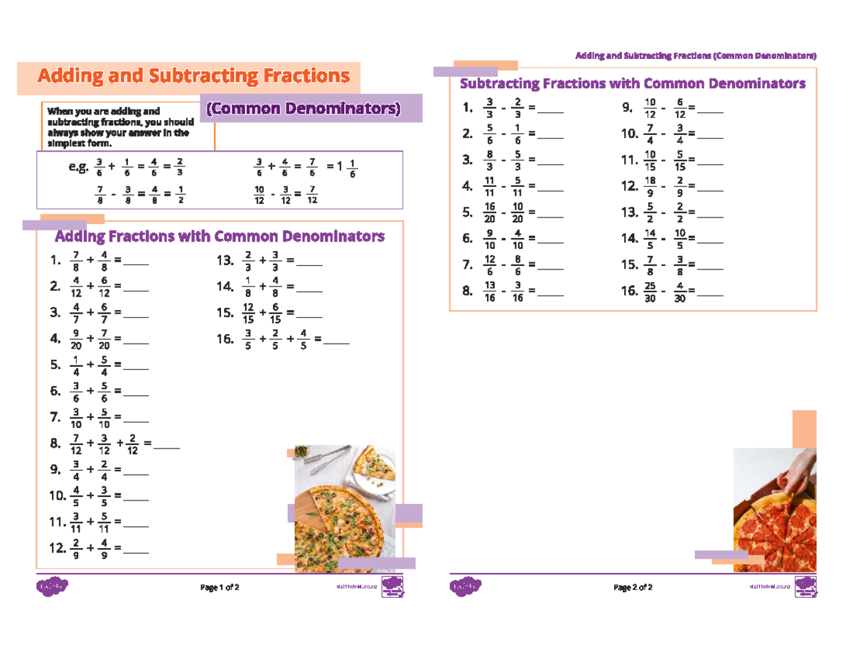 WS 1 - Adding and Subtracting Fractions with Common Denominators - Studocu