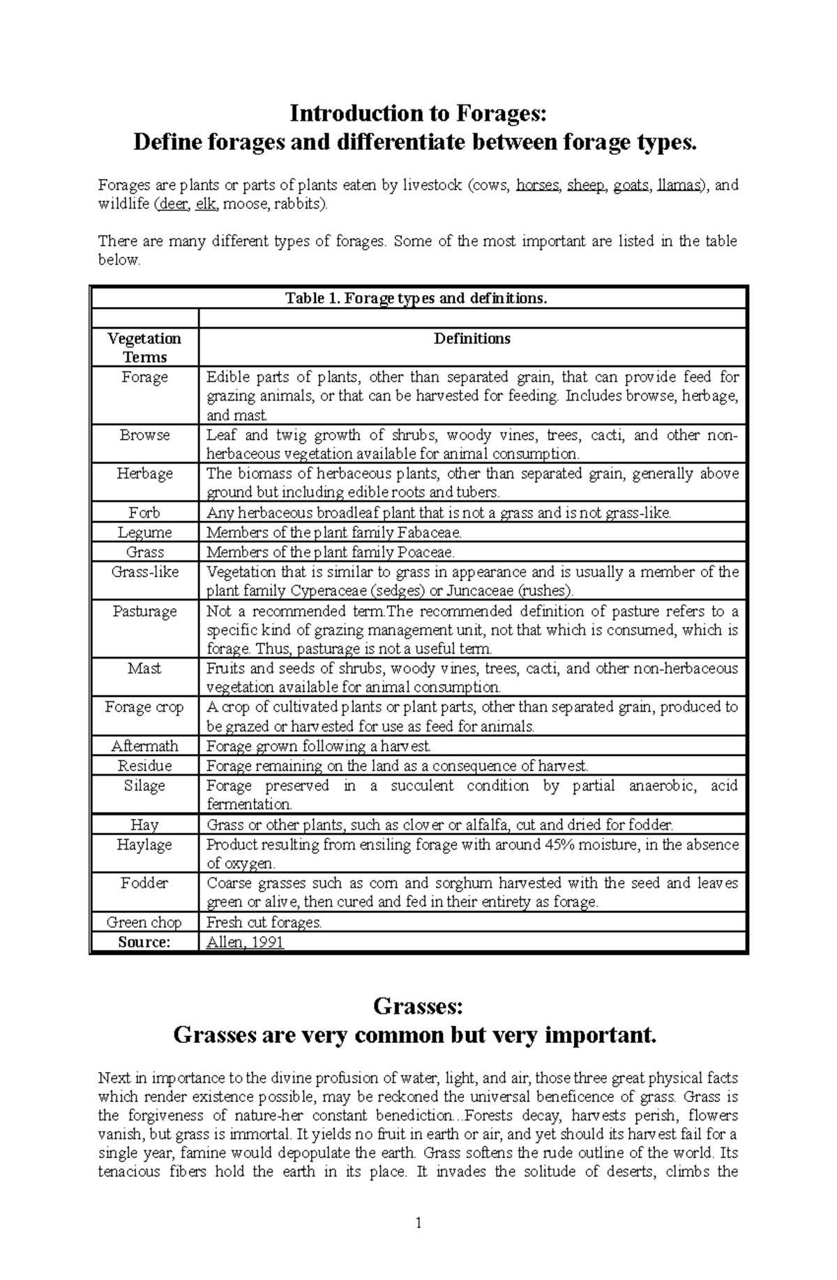 Introduction to Forages - Introduction to Forages: Define forages and ...