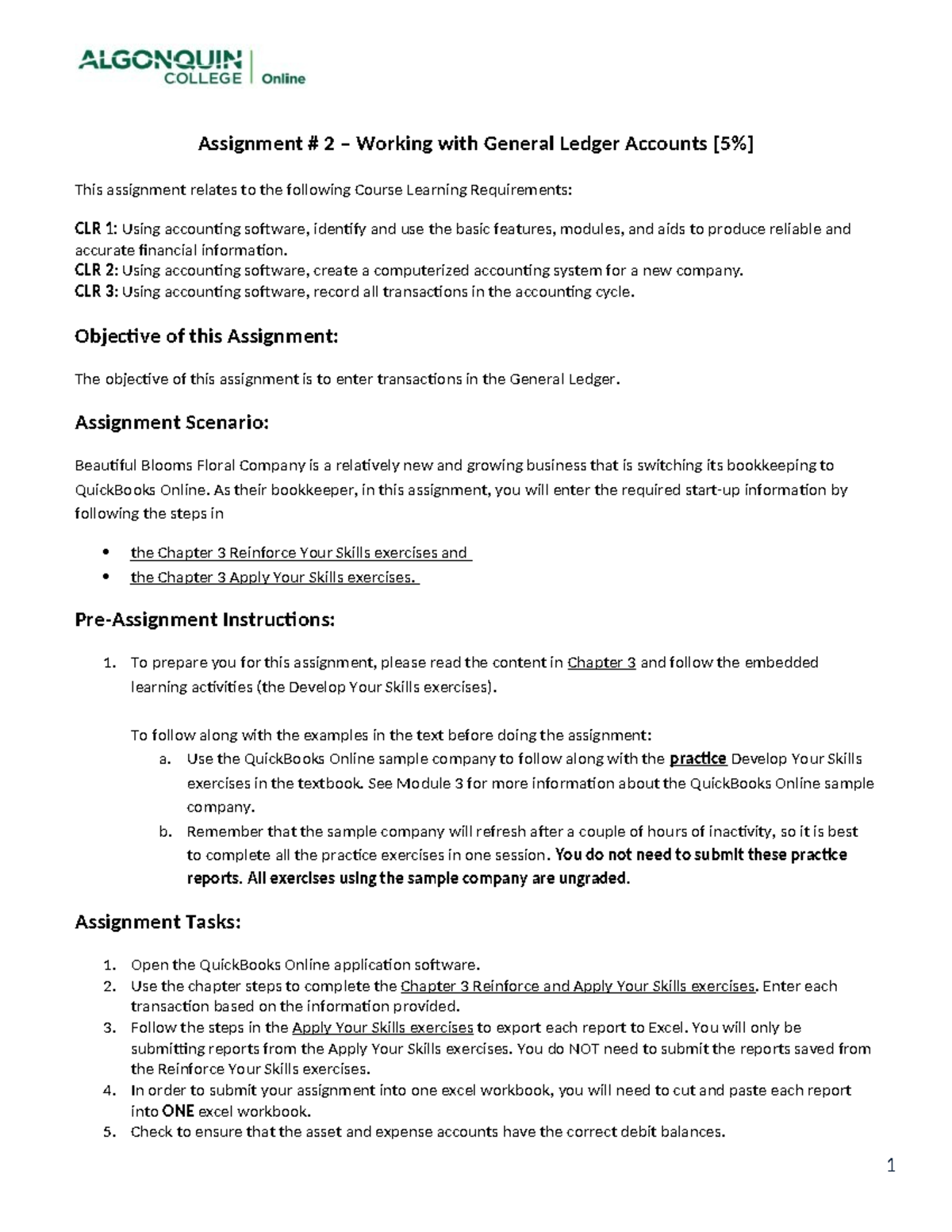 ACC2385 - Assignment #2: General Ledger Transactions for Beautiful ...