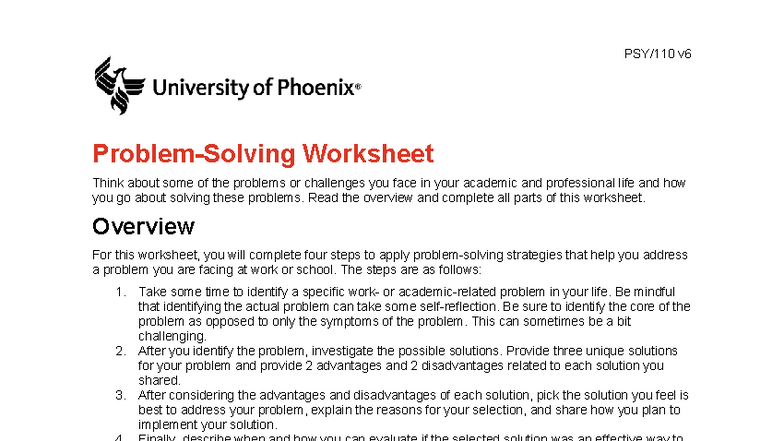 Psychology of Learning: Week 4 Problem-Solving Worksheet - Studocu