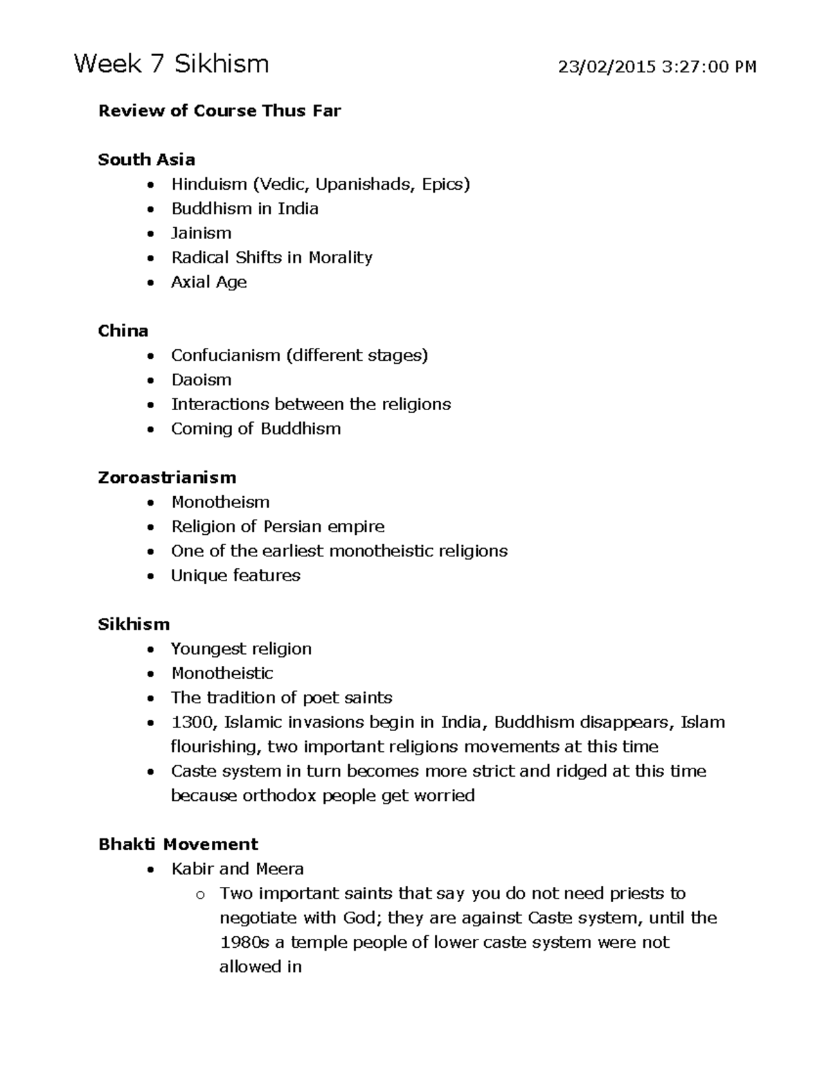 Week 7 Sikhism - Week 7 Sikhism 23/02/2015 3:27:00 PM Review of Course ...