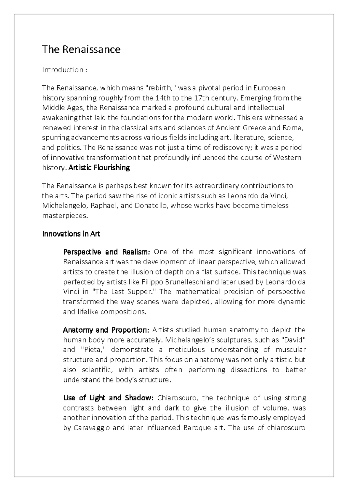 Renaissance History Assignment: Key Contributions and Impacts - Studocu