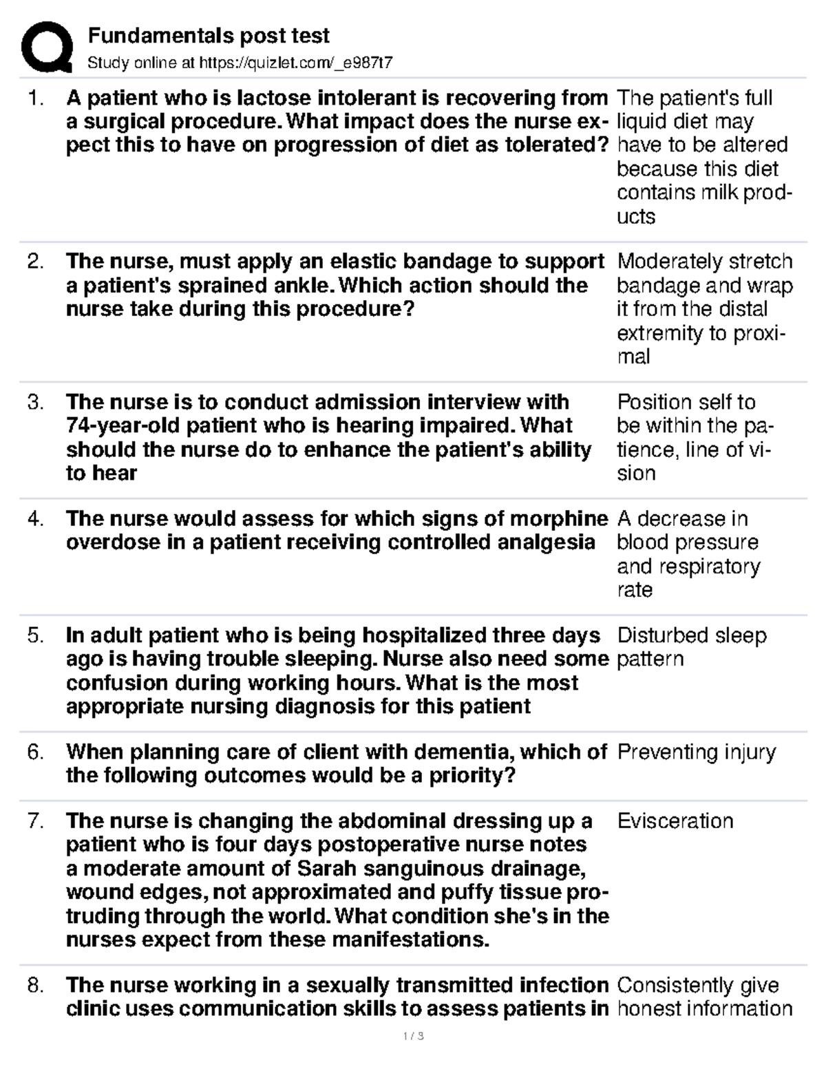 NUR 101 Fundamentals Post Test Review Materials & Key Concepts - Studocu