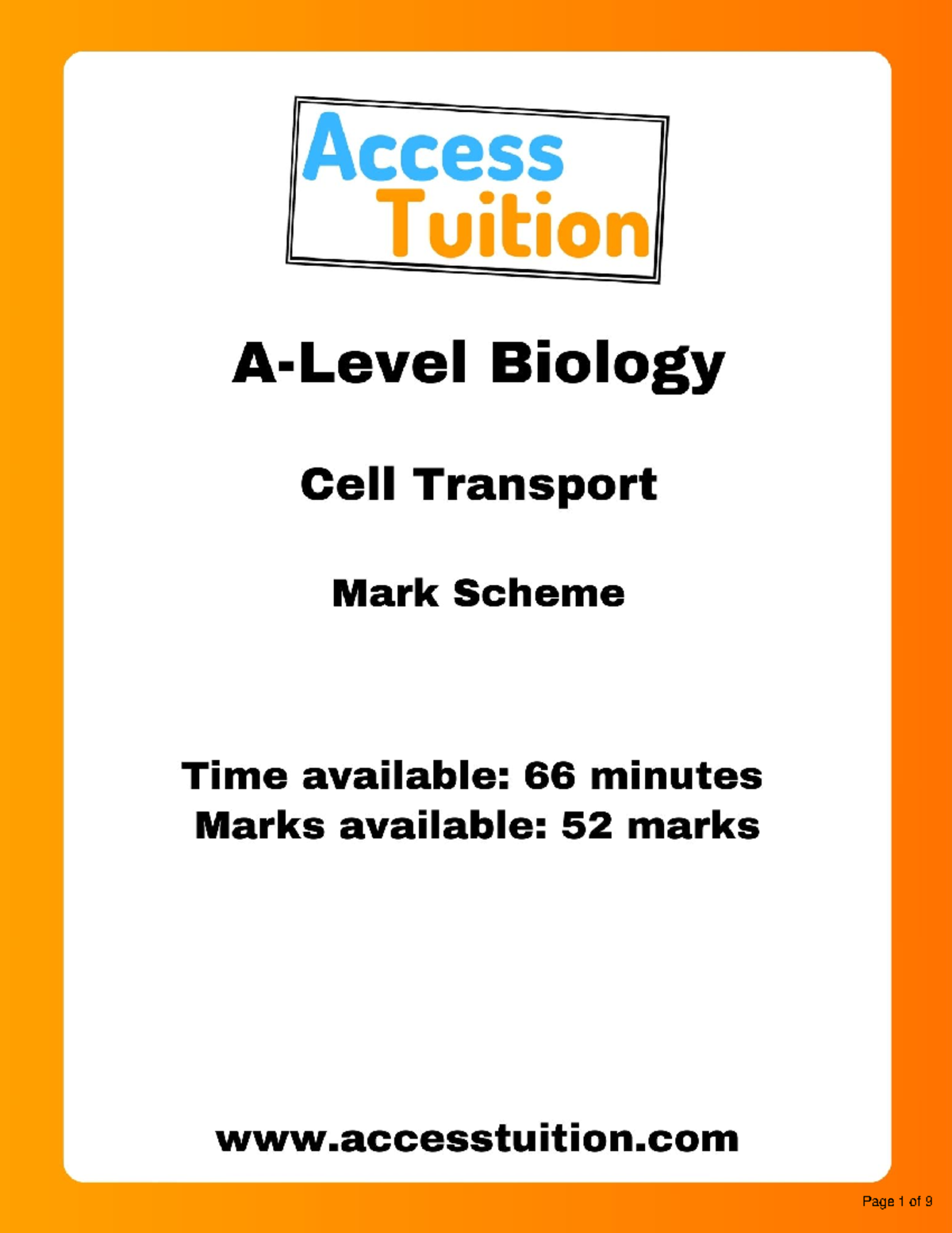 Cell Transport Mark Schemes (MS) - Detailed Analysis and Solutions ...