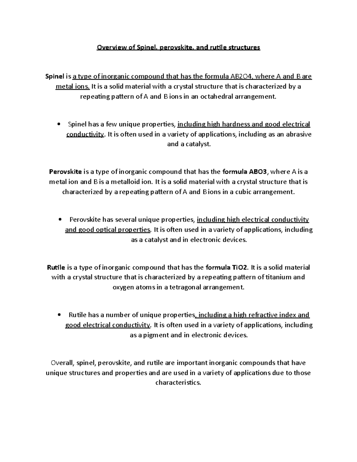 Overview of Spinel, Perovskite, and Rutile Structures: Key Properties ...