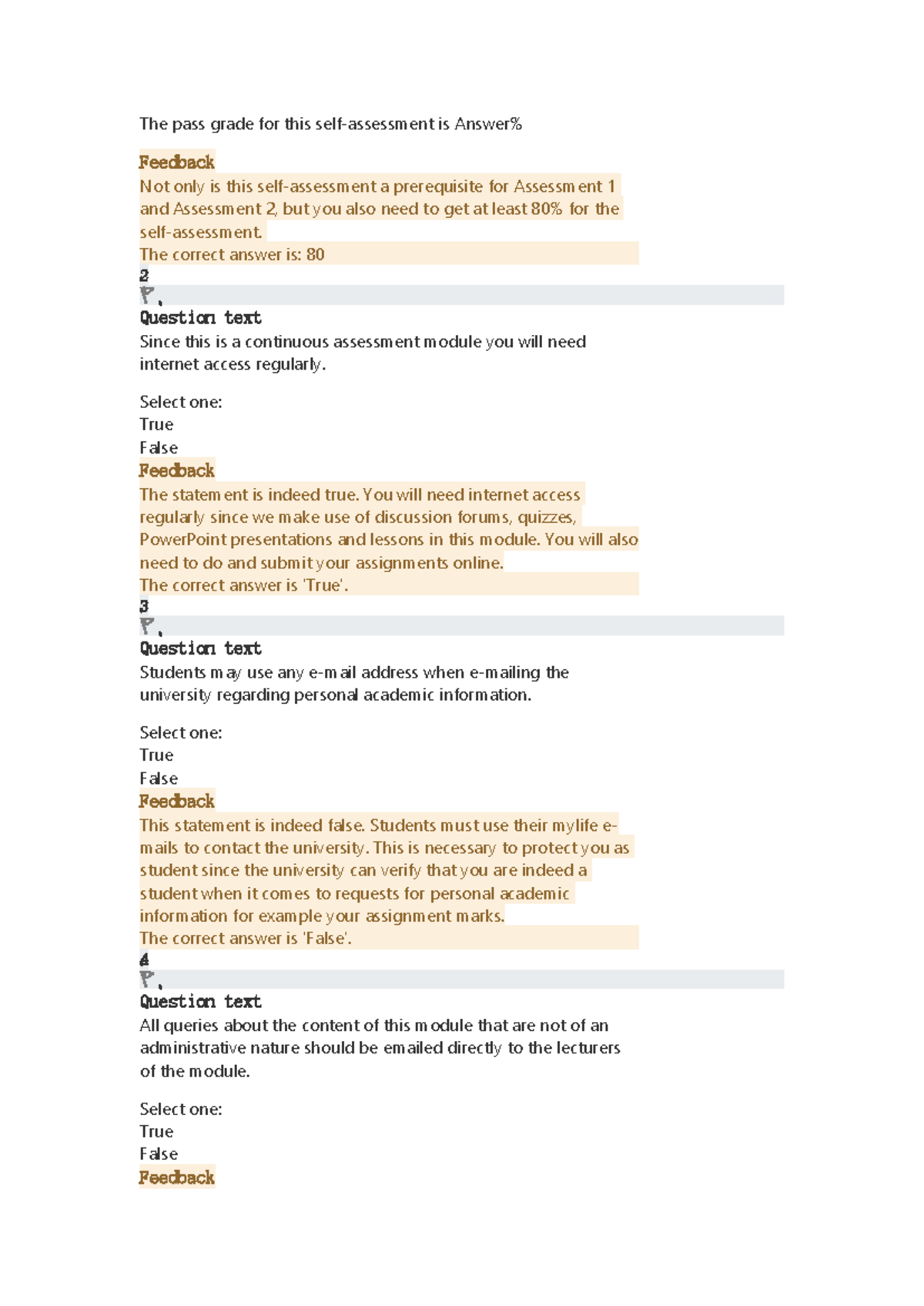 FAC1503 Quiz 0 Self-Assessment: Key Feedback and Answers - Studocu