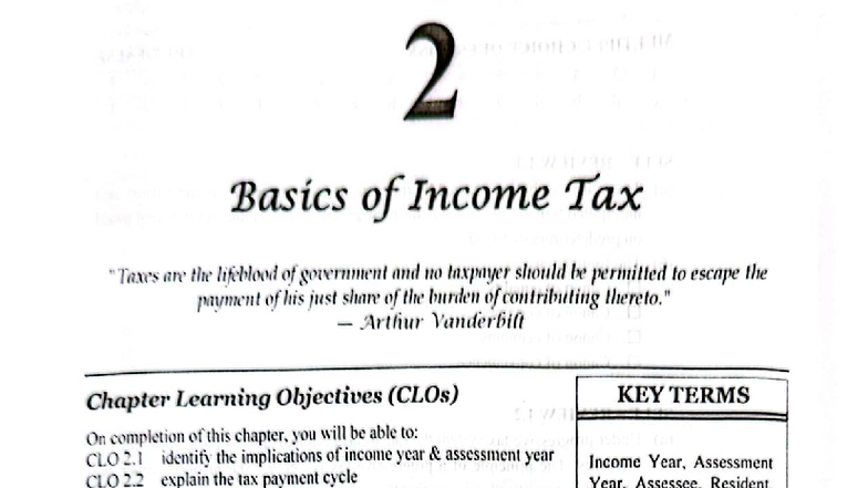 CS 2 Basics of Income Tax: Key Concepts and Learning Objectives - Studocu