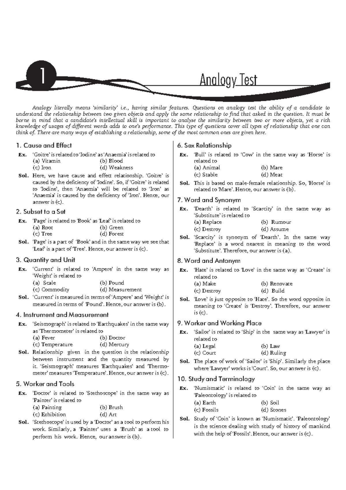 Verbal Reasoning - Analogy literally means ‘similarity’ i., having ...