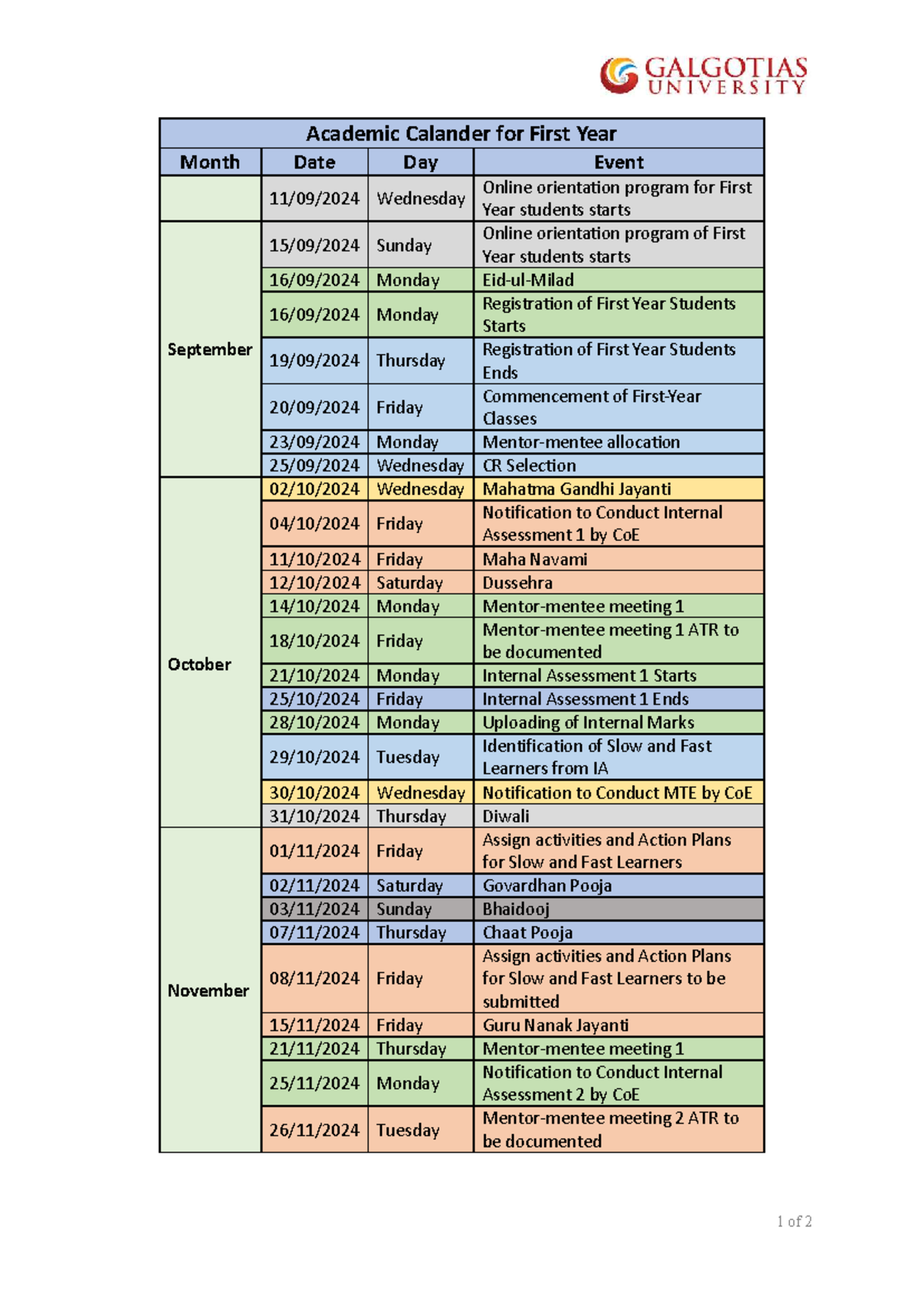 Academic Calendar for First Year & Graduating Batch (2023-2024) - Studocu