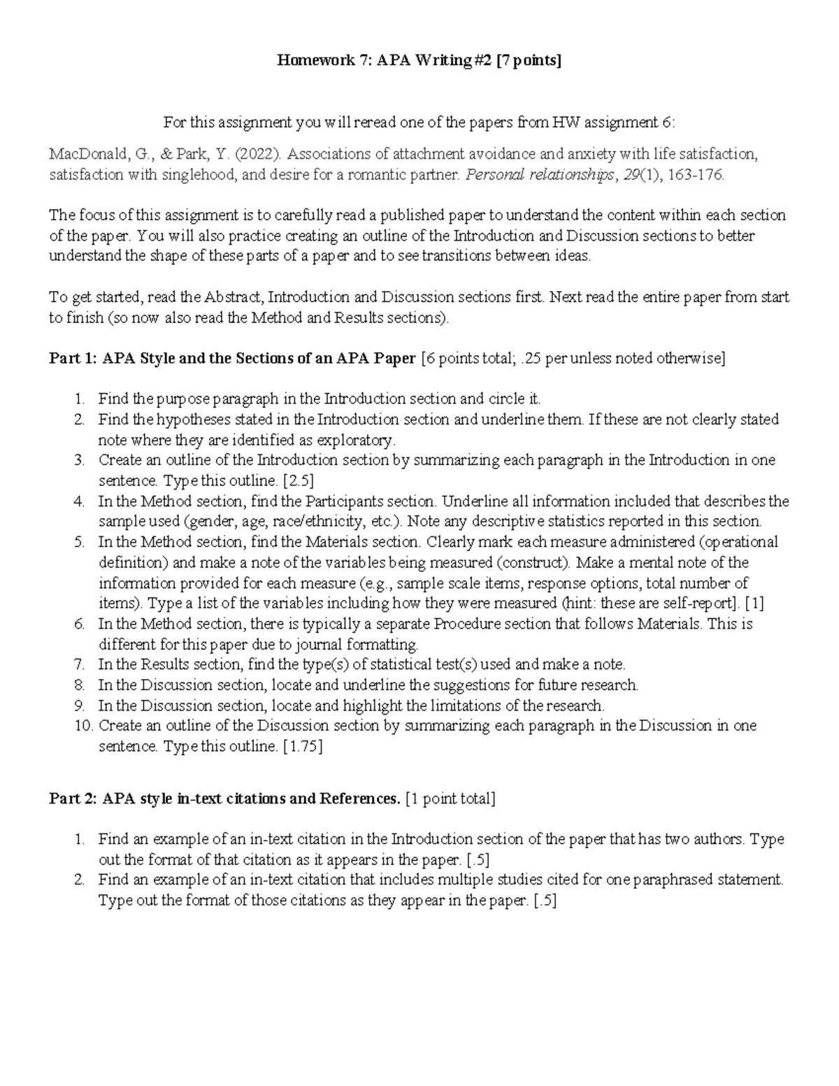 Homework 7: APA Writing Analysis and Outline Guide - Studocu