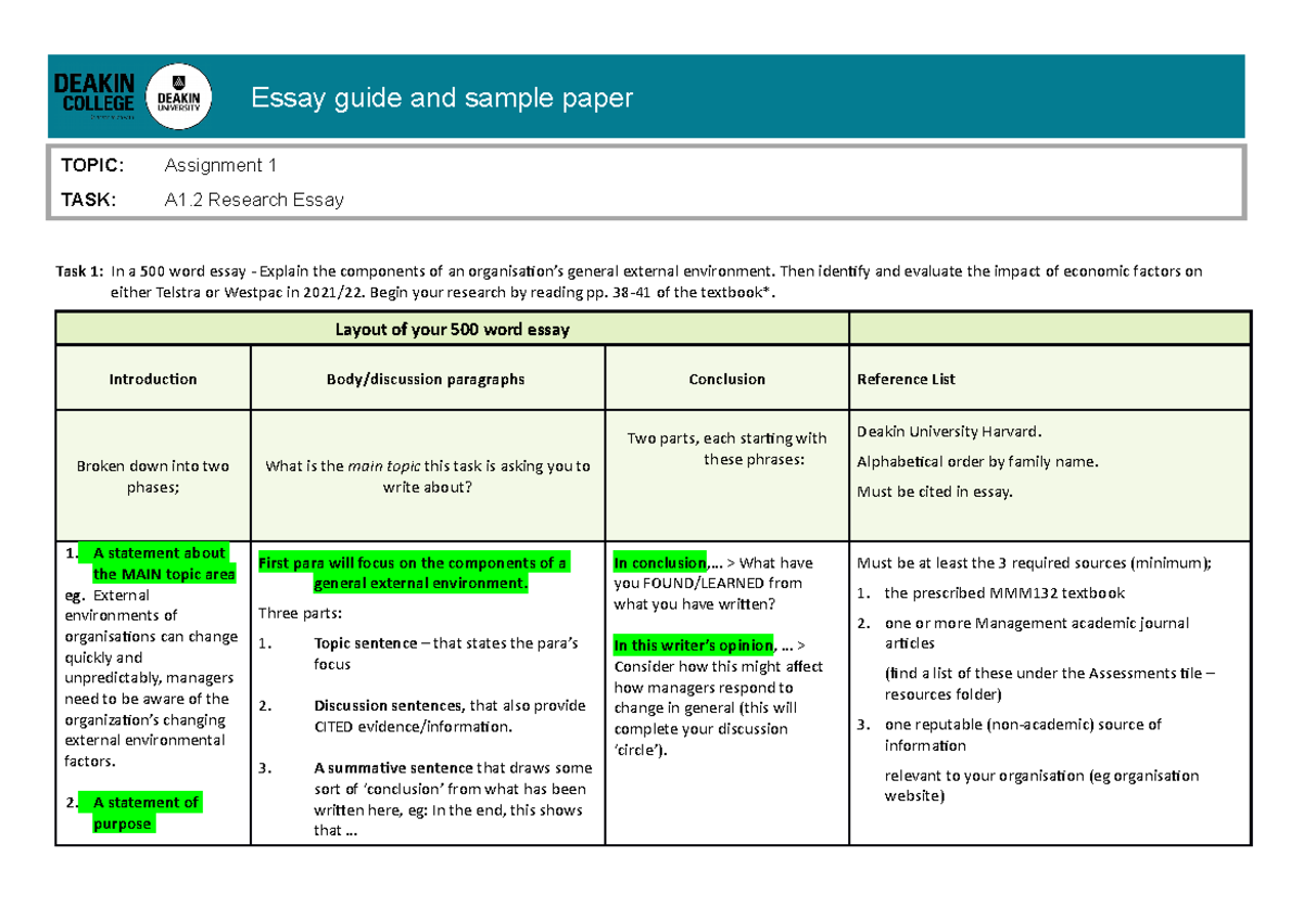A1.2 - Research Essay Guide: External Environment Analysis & Impact ...