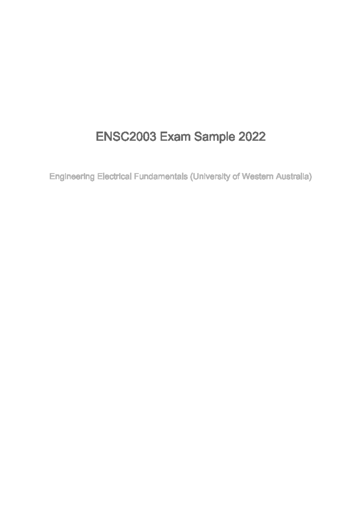 ENSC2003 Final Exam Sample 2022: Electrical Fundamentals Questions ...