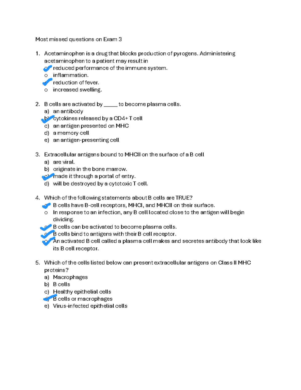 Most Missed Questions on Exam 3 for Immunology (BIOL 101) - Studocu