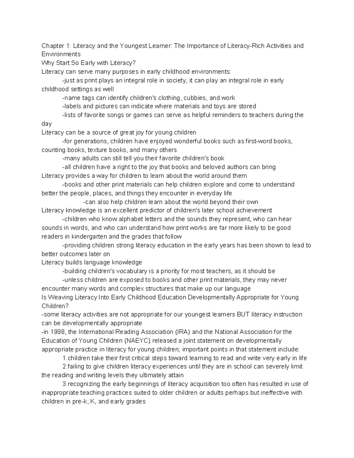 READ 399 Chapter 1: The Importance of Literacy for Young Learners - Studocu