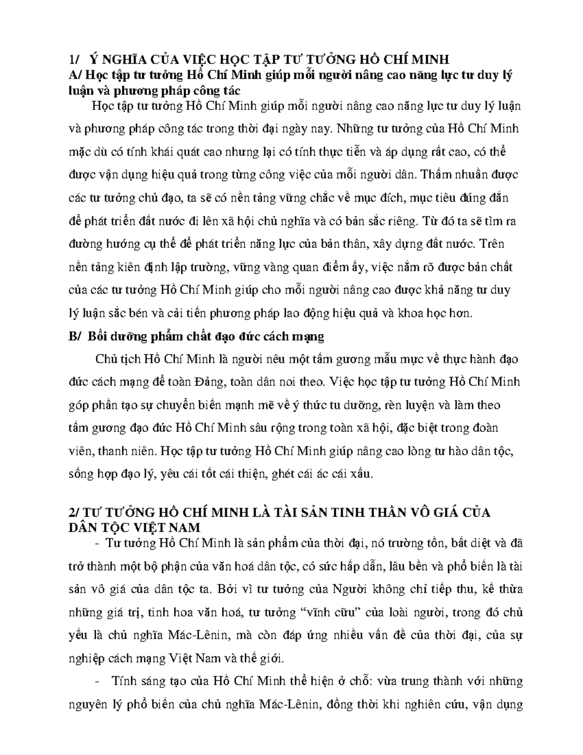 BT 1 - Học thầy gì đó quên rùii - 1/ Ý NGH A C A VI C H C T P T T NG H CHÍ MINH A/ H c t p t t ...