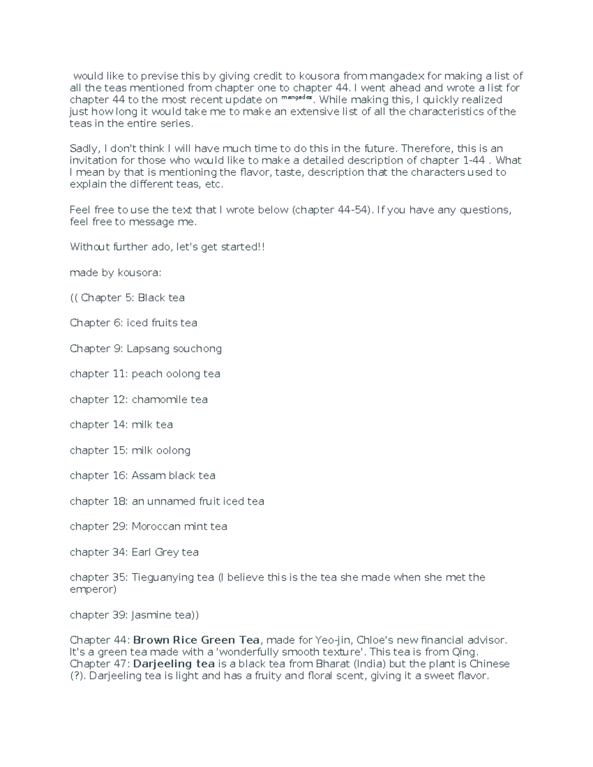 Chapter Tea Descriptions: Teas from Chapters 1-44 in 50Recipe - Studocu