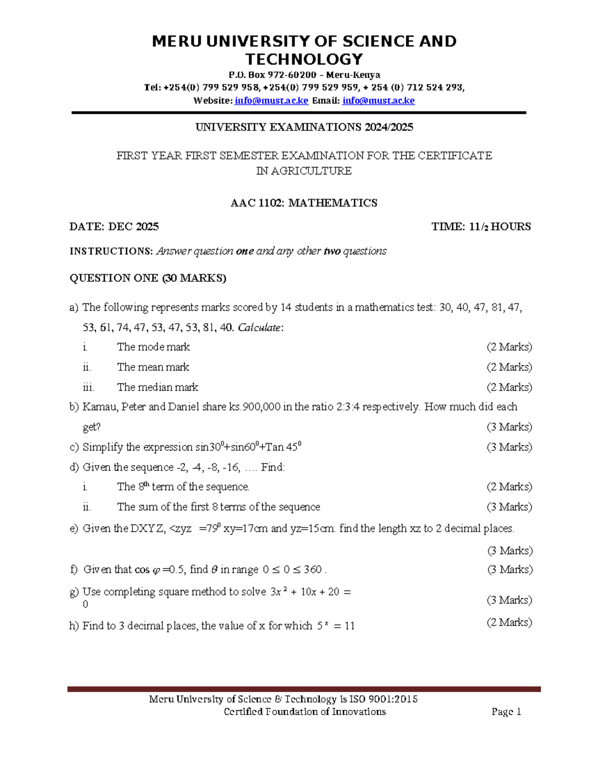 AAC 1102 Final Exam Mathematics Questions and Solutions - Studocu