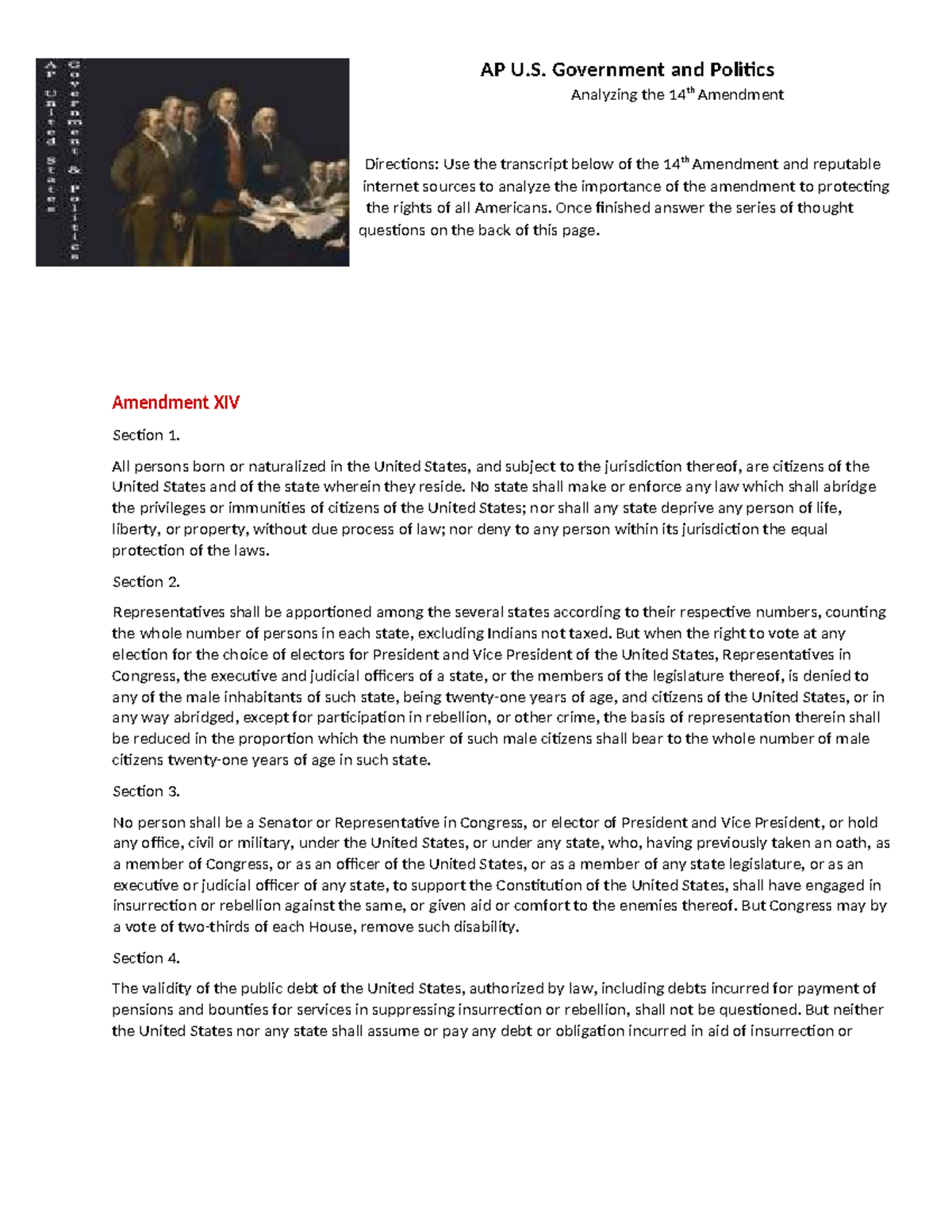 AP U.S. Government and Politics: Analyzing the 14th Amendment ...