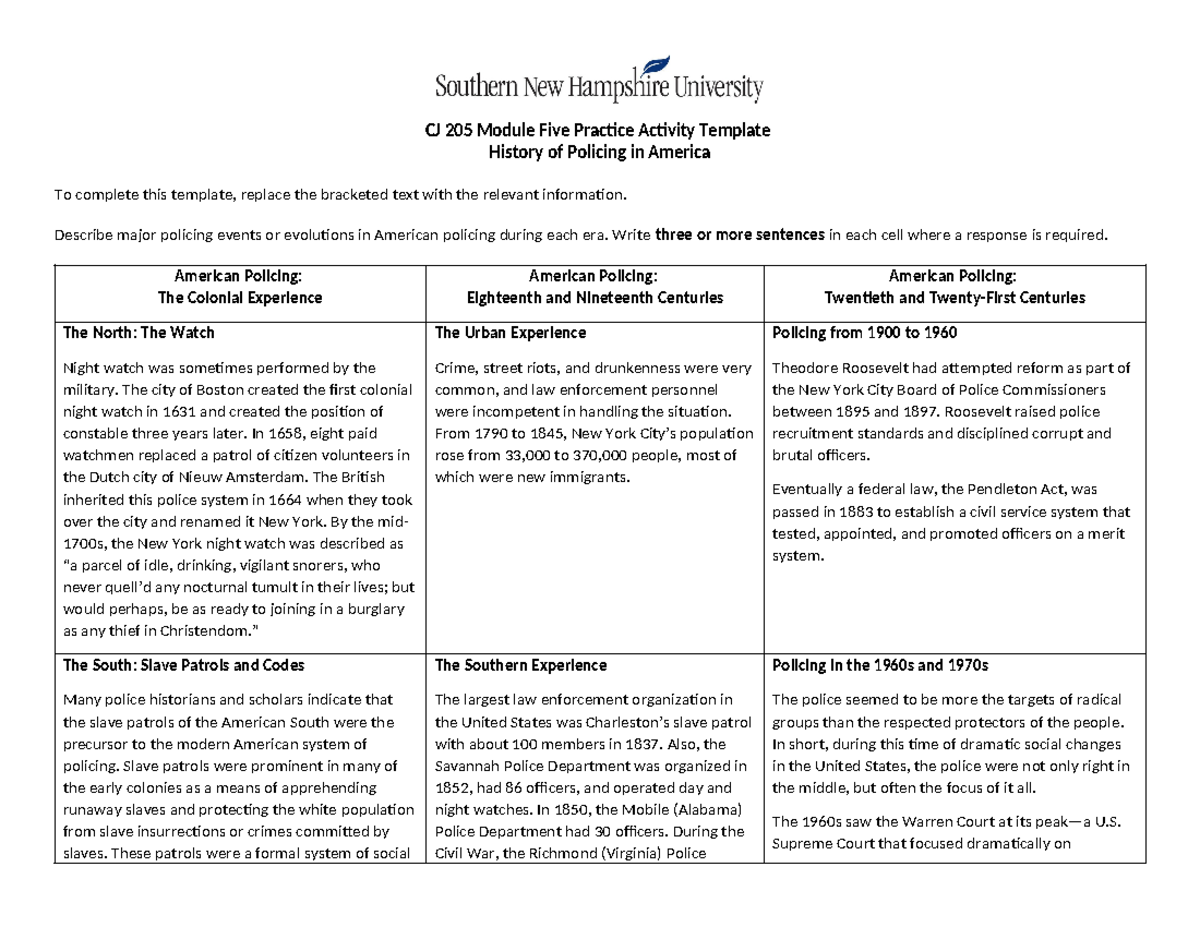 CJ 205 Module Five Practice Activity Template - CJ 205 Module Five ...