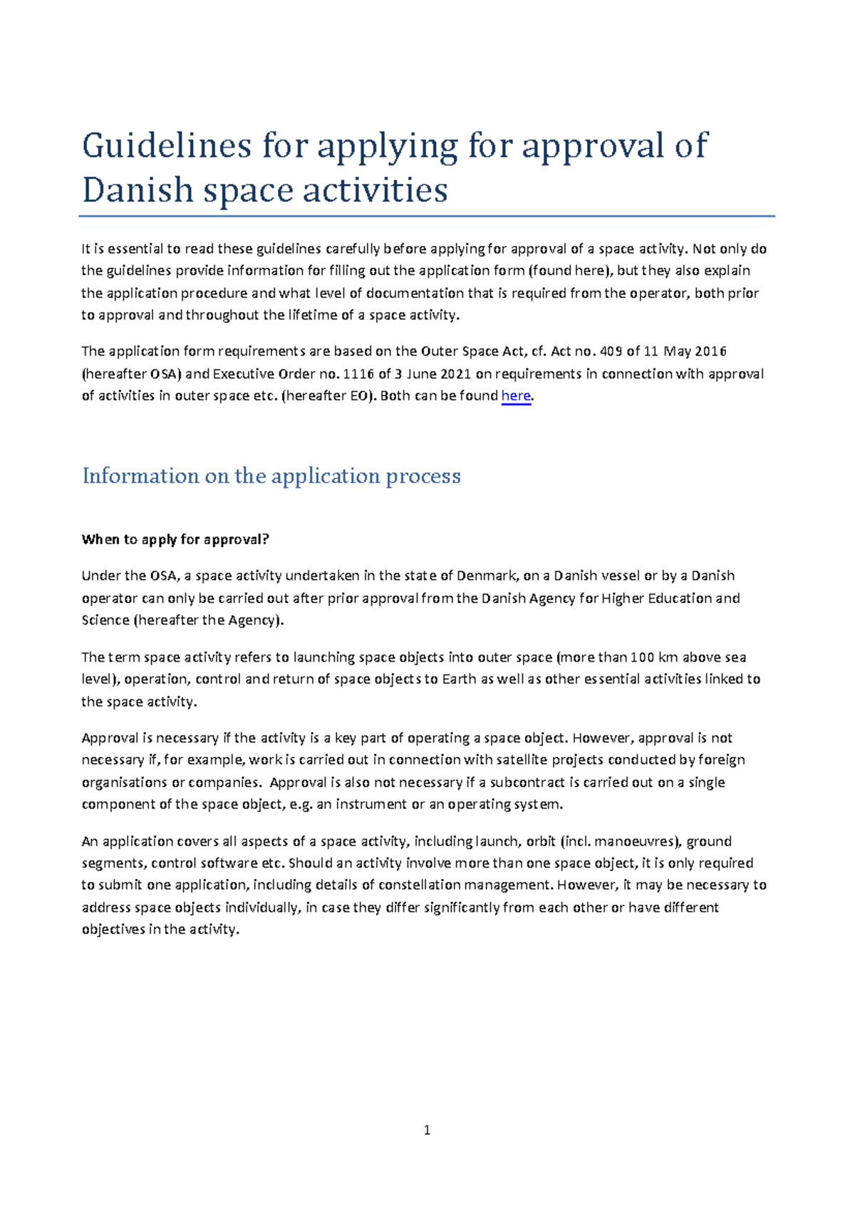 Guidelines for Approval of Danish Space Activities - Studocu
