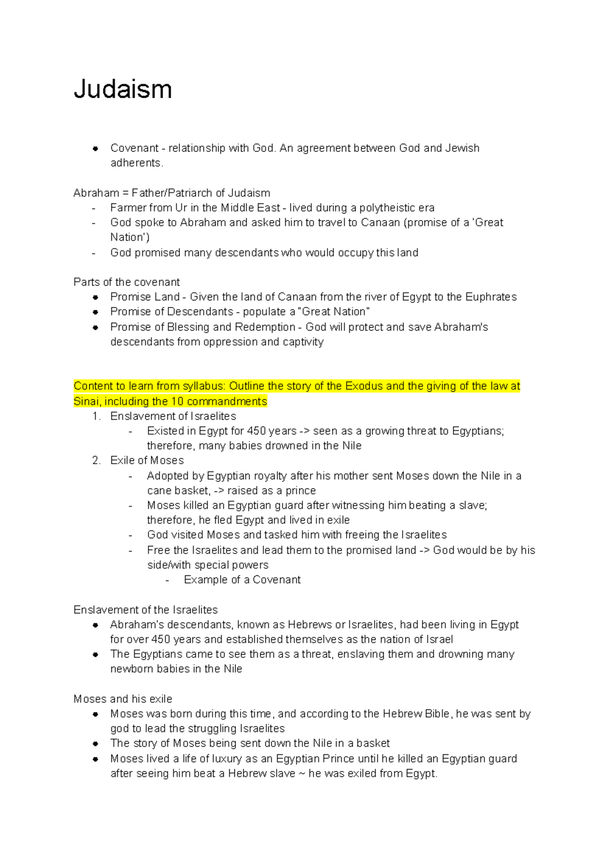 Y11 Judaism Syllabus Notes: Covenant, Ethics, and Beliefs - Studocu