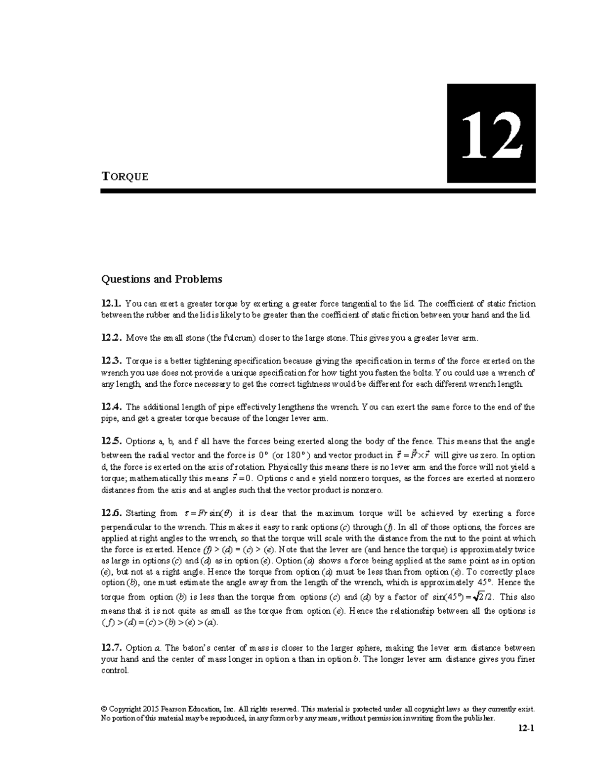 Physics 12: Torque Questions and Problems Notes - Studocu