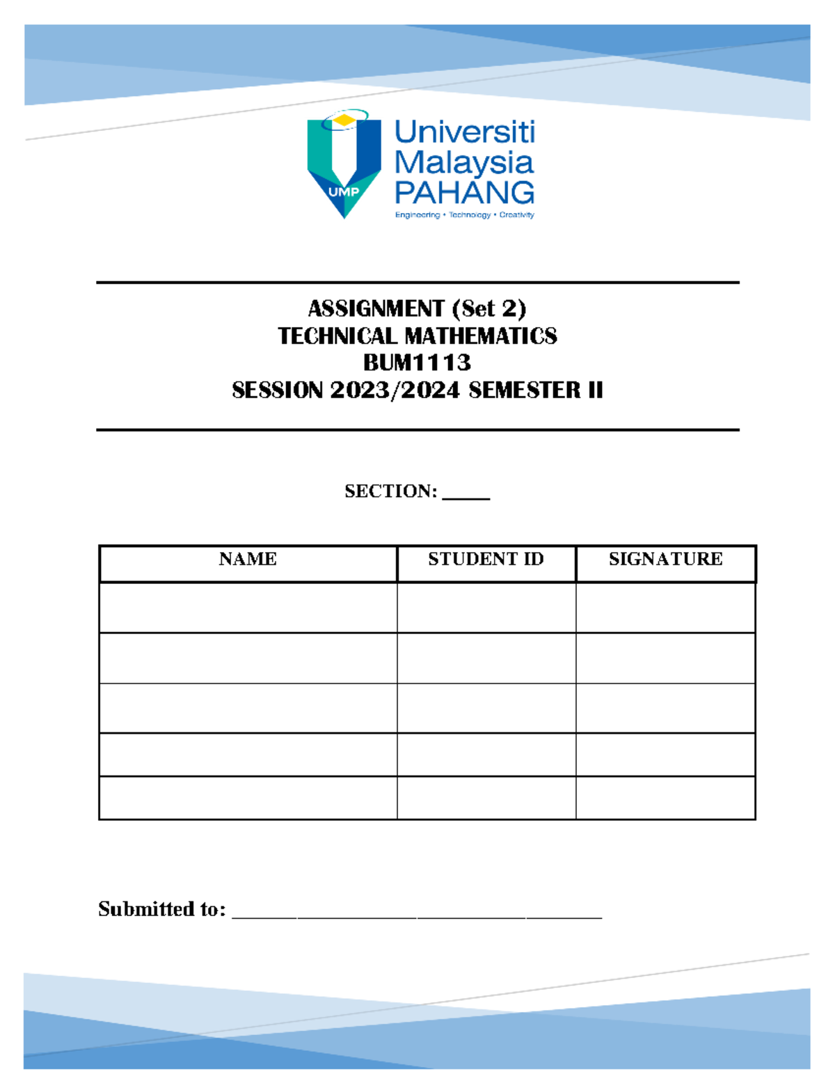 Assignment SET 2 BUM1113 - ASSIGNMENT (Set 2) TECHNICAL MATHEMATICS BUM ...