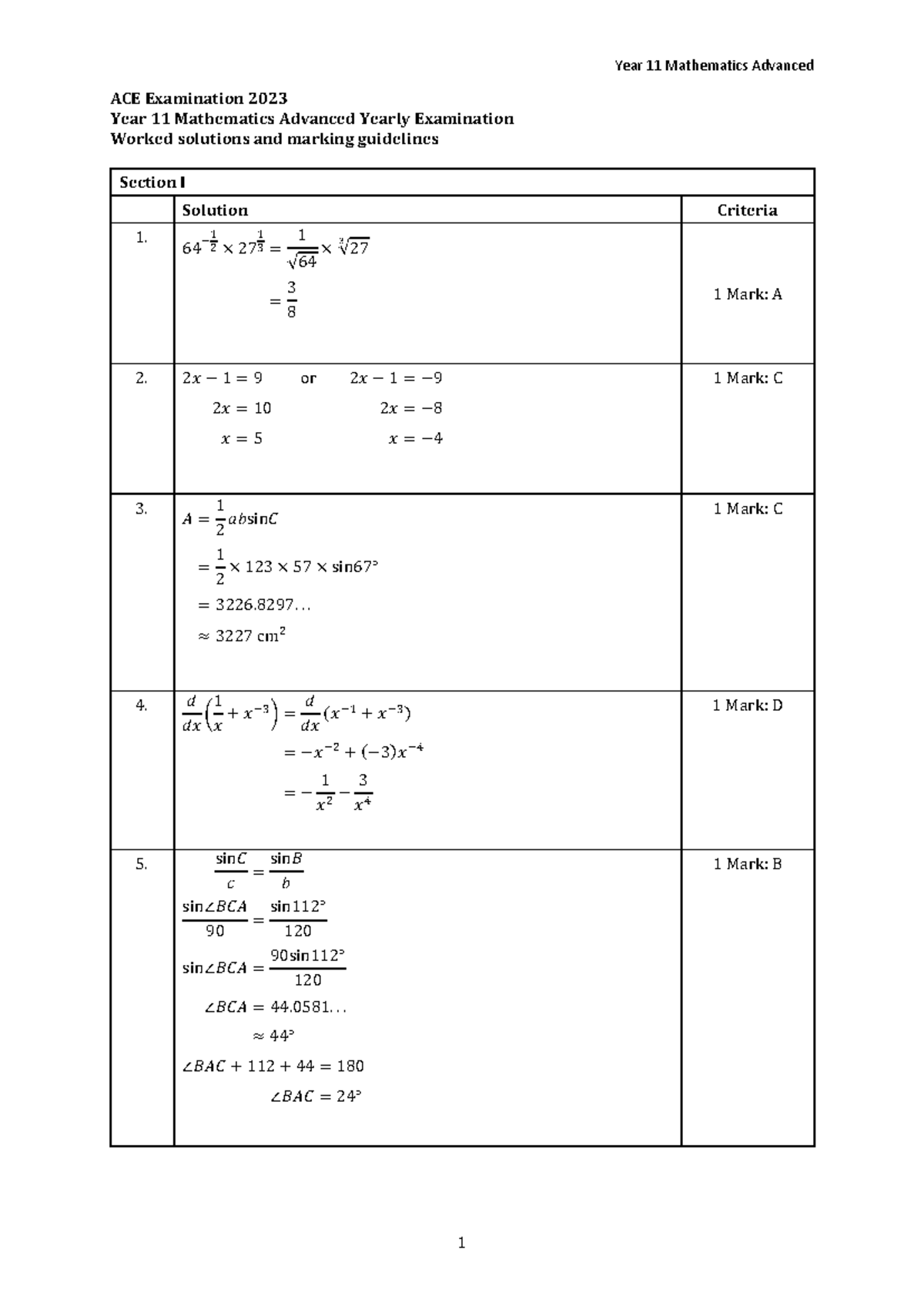 Year 11 Mathematics Advanced ACE Exam 2023 Worked Solutions ...