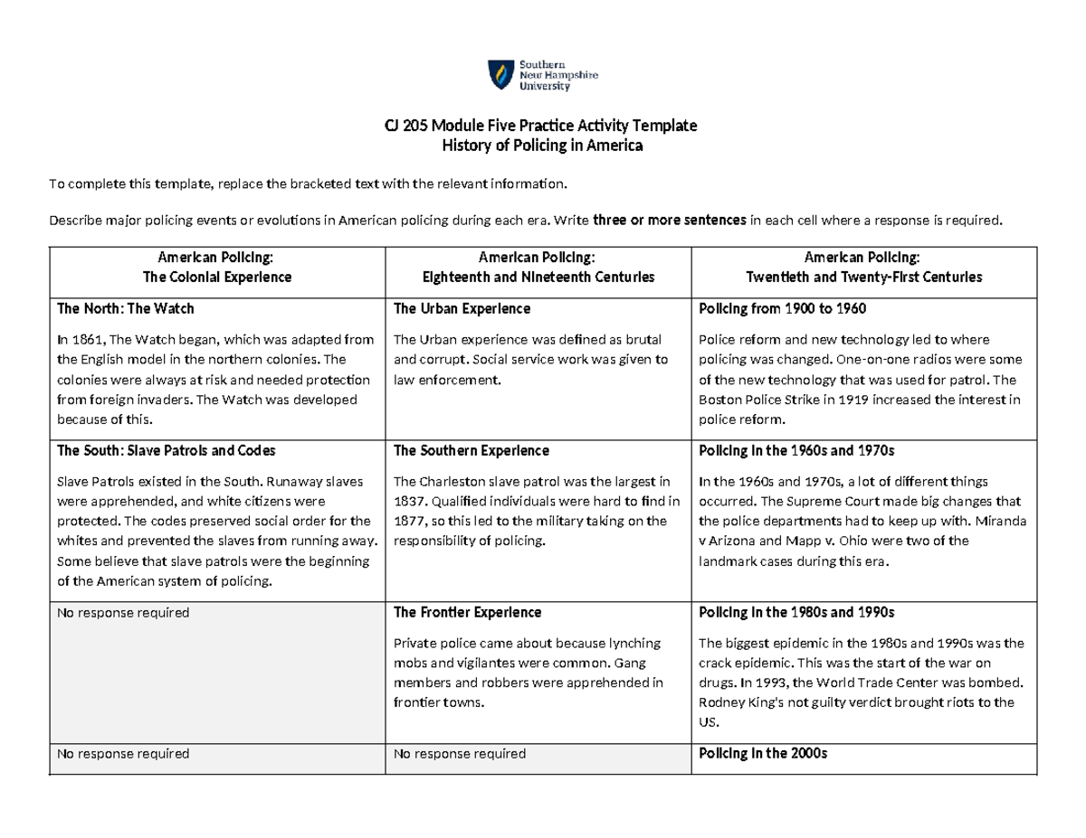 CJ 205 Module Five Practice Activity Template - CJ 205 Module Five ...