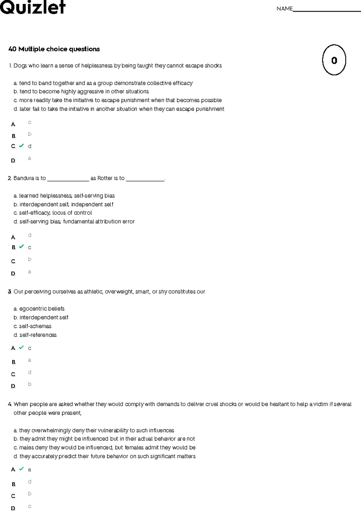 Social Psychology Exam 1: Quizlet for Chapters 2-5 Study Guide - Studocu
