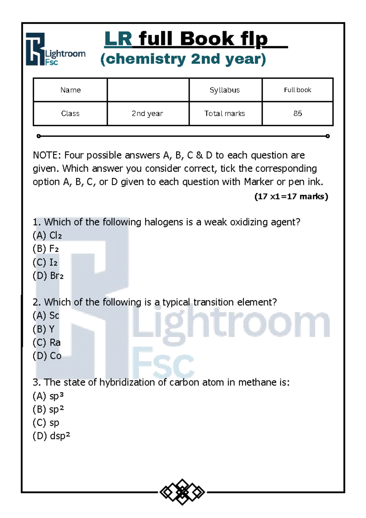LR Full Book FLP (Chemistry 2nd Year) - Comprehensive Exam Guide - Studocu