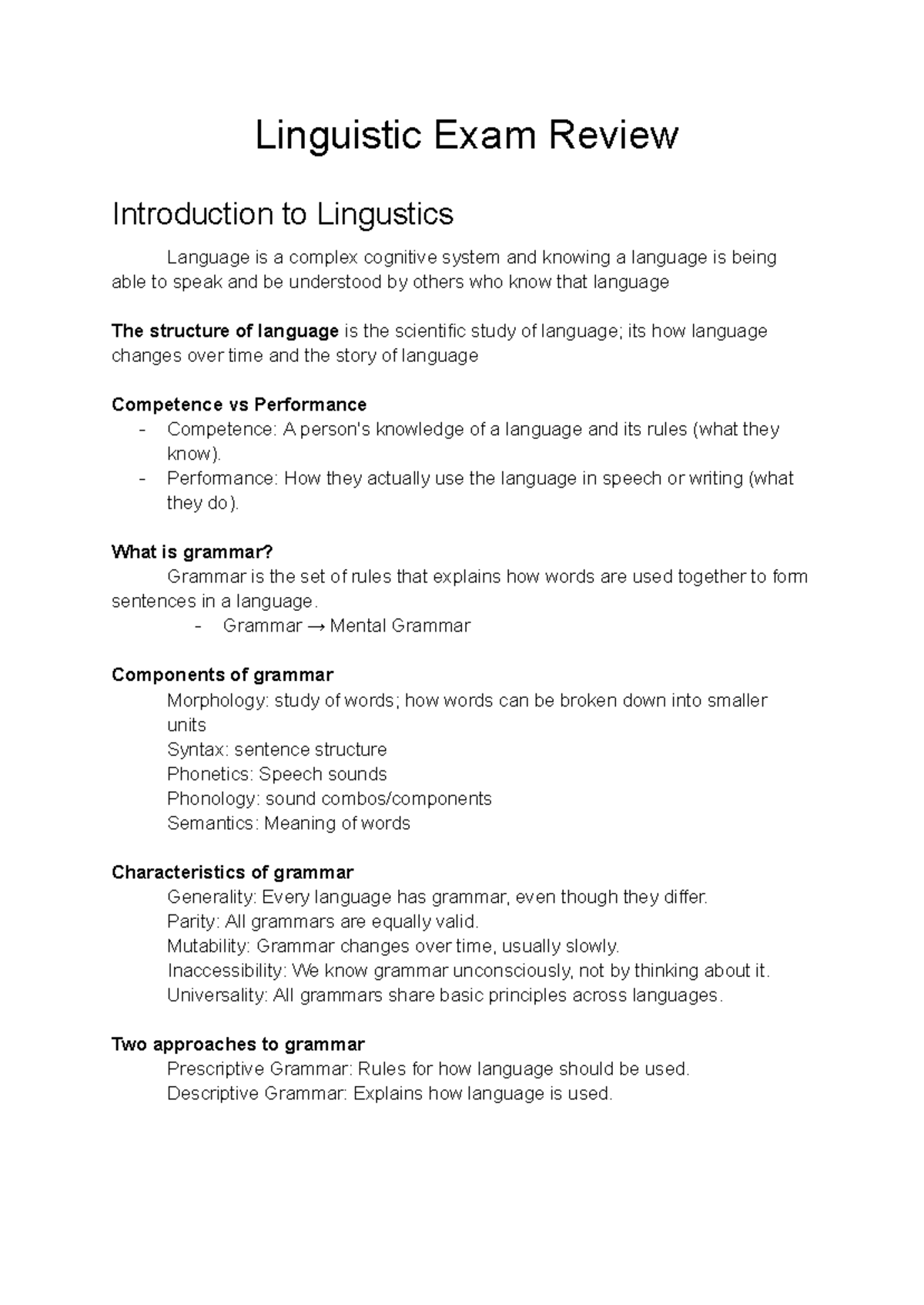 LING 101: Linguistic Exam Review - Key Concepts in Language Structure - Studocu
