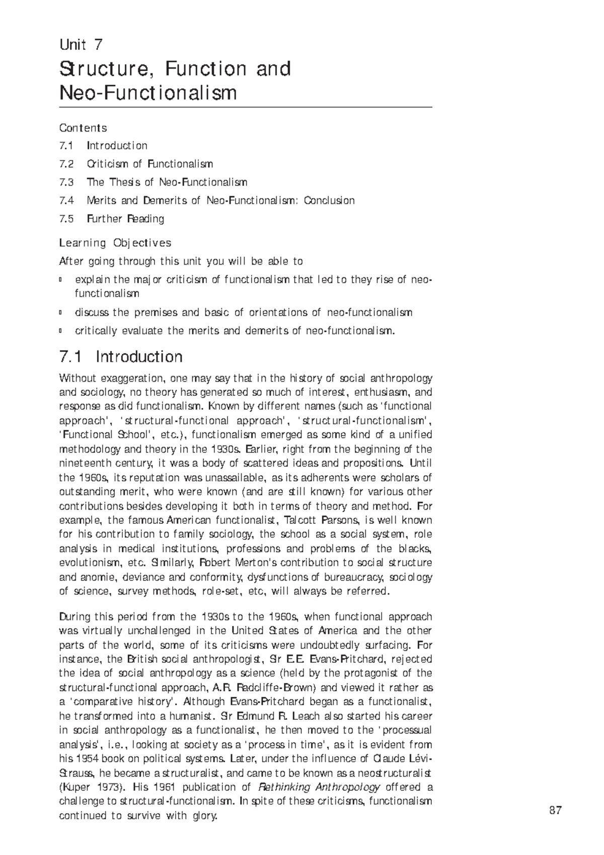 Unit-7: Critique of Functionalism and Assessment of Neo-Functionalism ...