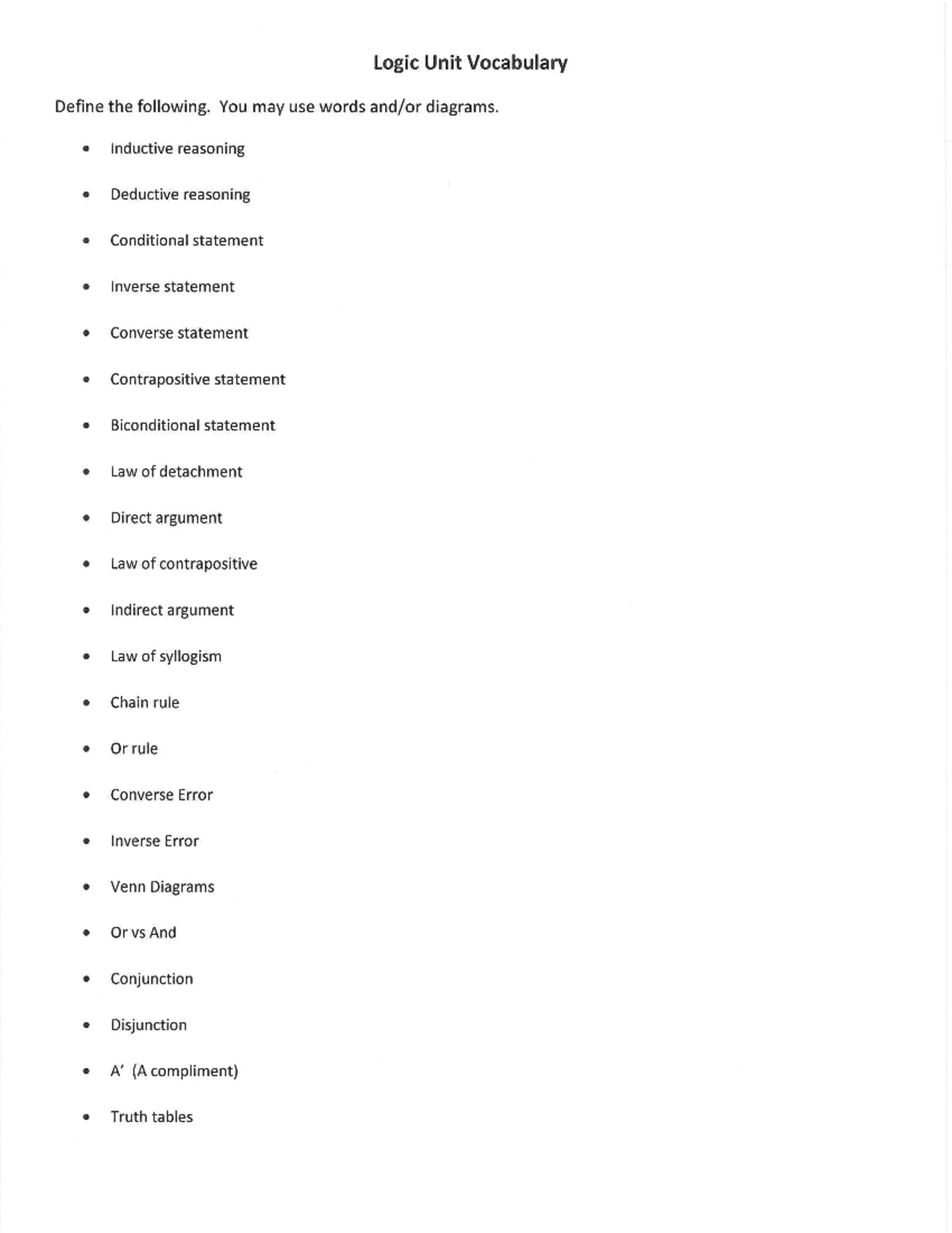 HN Geometry HW: Logic Vocabulary & Reasoning Units 1 & 2 - Studocu