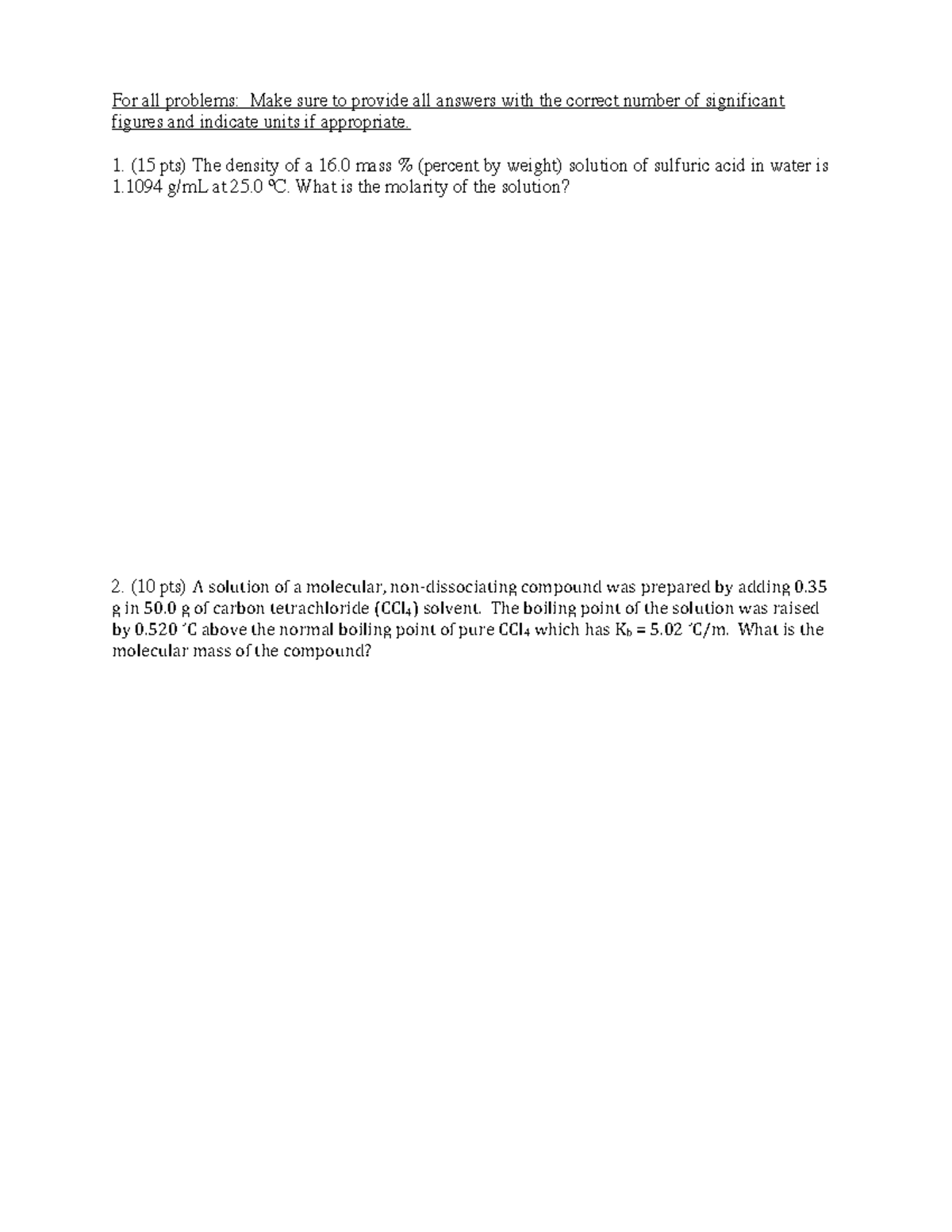 Chemistry 2 - Exam 1 Solutions and Answer Key - Studocu