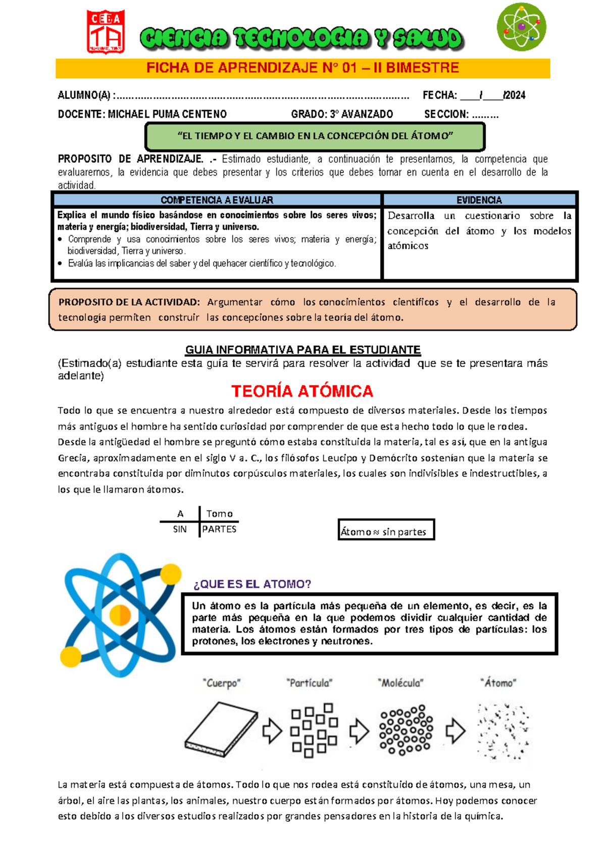 Hoja De Trabajo Sobre Materia Y átomos