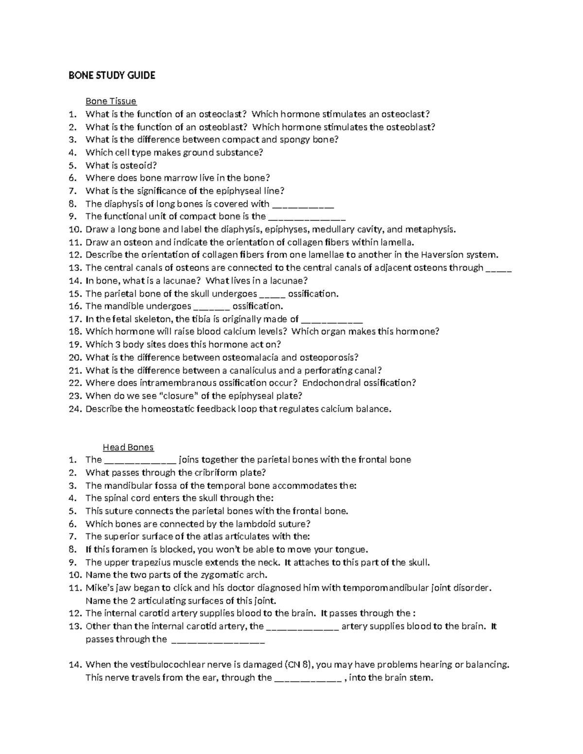 Bone Anatomy & Function Final Exam Study Guide (BIO 101) - Studocu