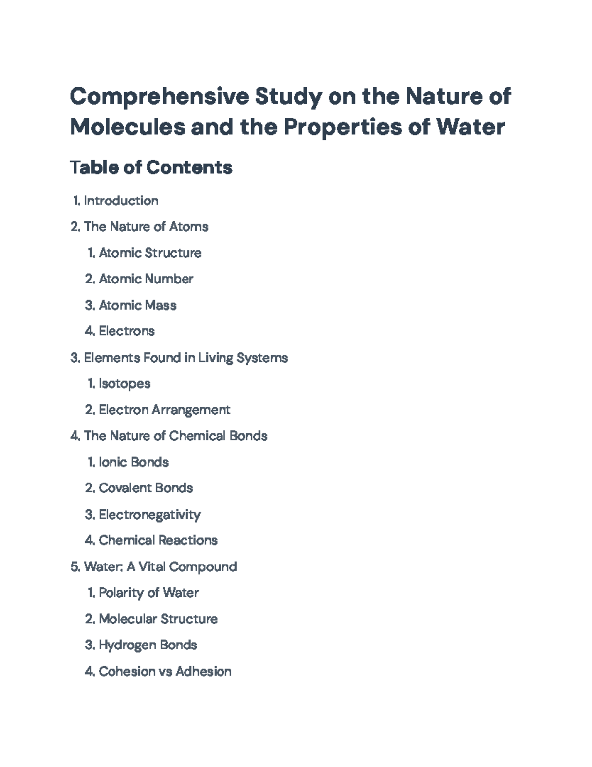 Comprehensive Study on Molecules, Water Properties & Chemical Bonds ...