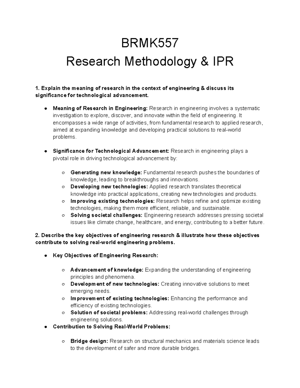 BRMK557 - Key Research Methodology & IPR Questions for Exams - Studocu