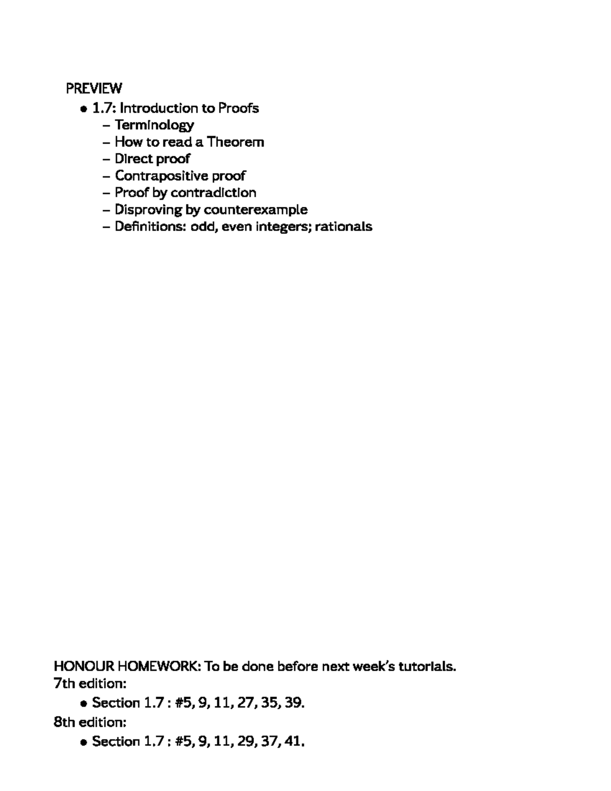MATH2080 Lecture 5: Intro to Proofs and Terminology - Studocu