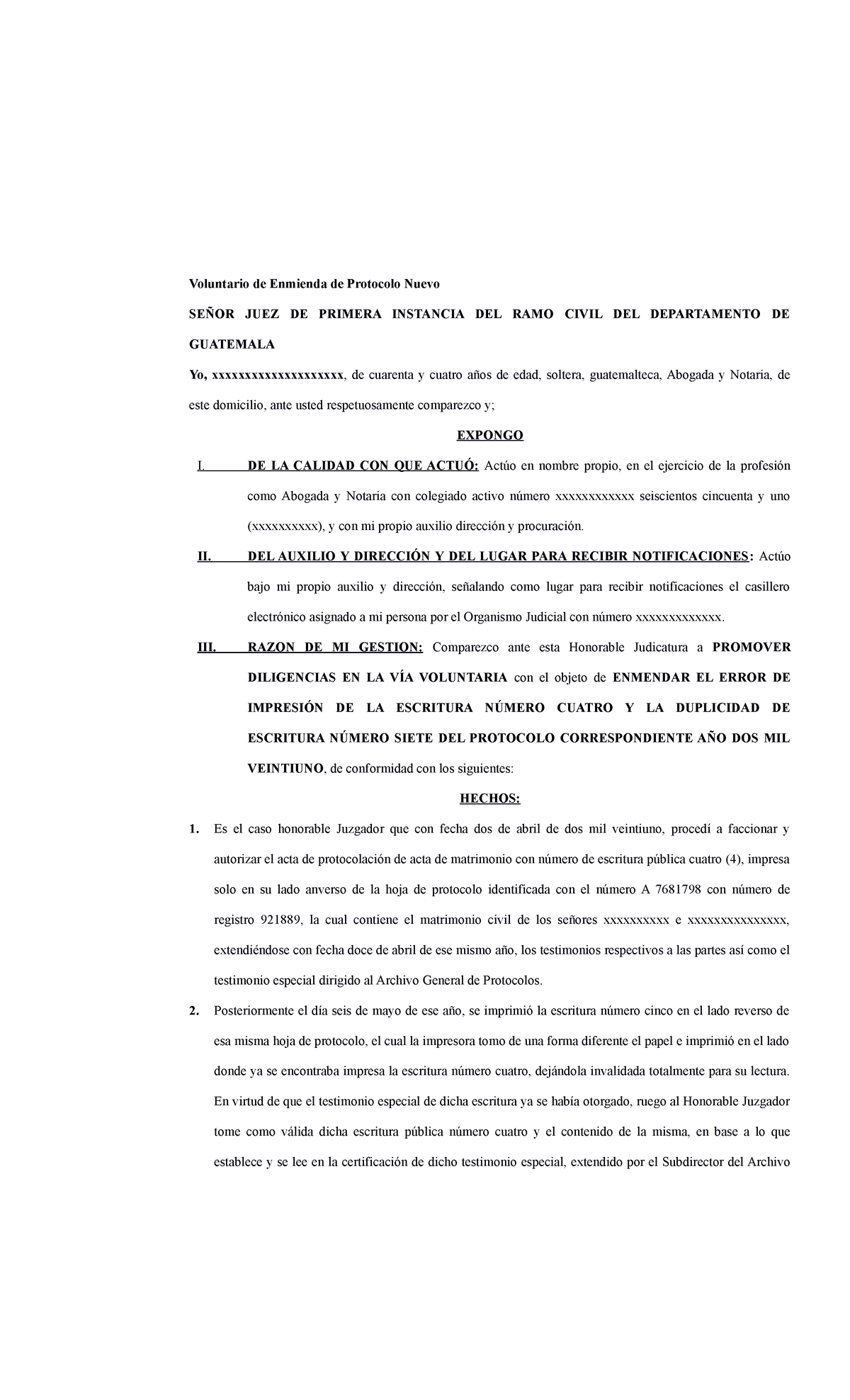 Memorial de Enmienda Protocolo Civil 2021 - Guatemala - Studocu