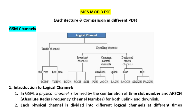 MCS MOD 3 ESE - Overview of GSM Logical Channels and Handoffs - Studocu