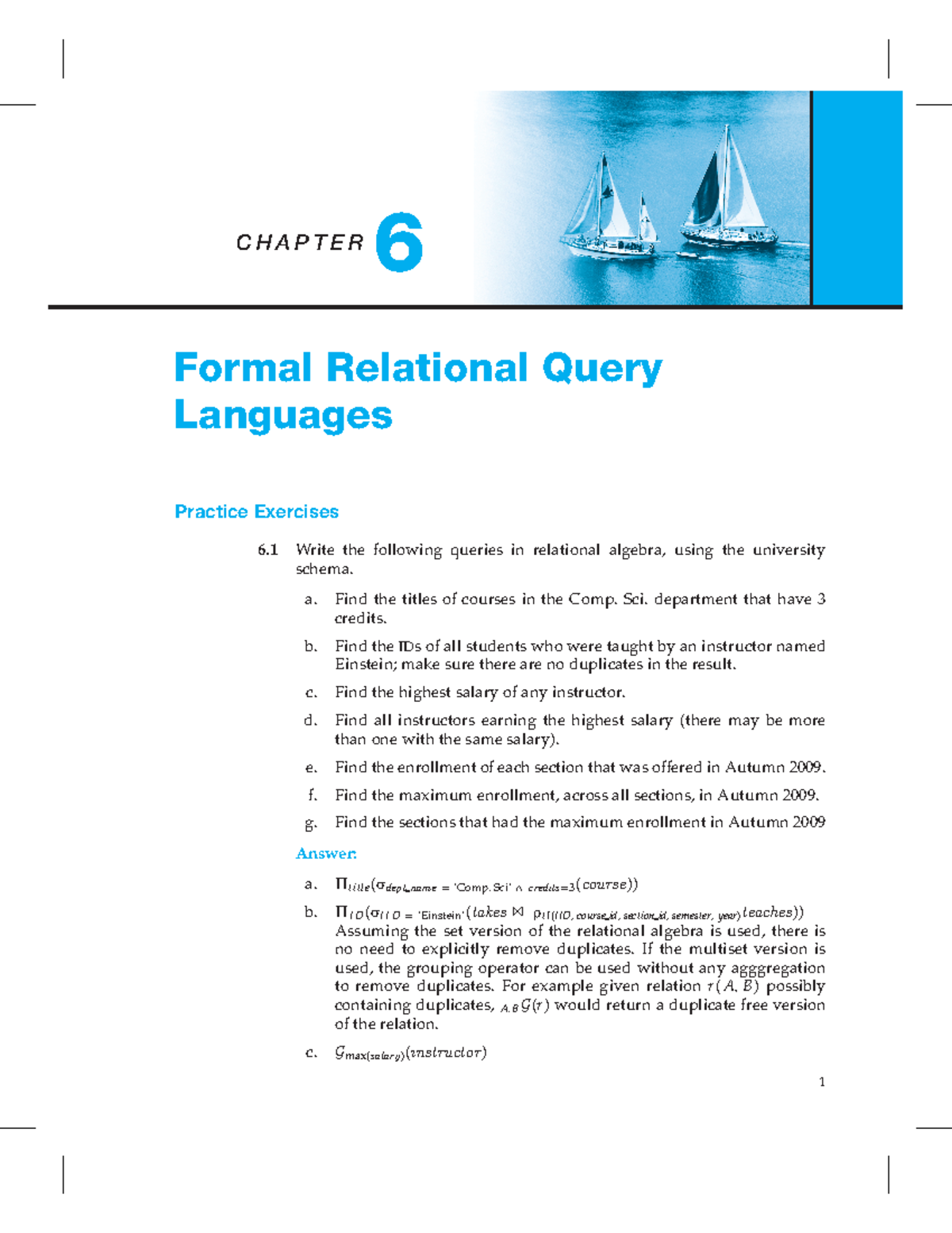 DBMS 6s - Solutions for Chapter 6 Relational Query Exercises - Studocu