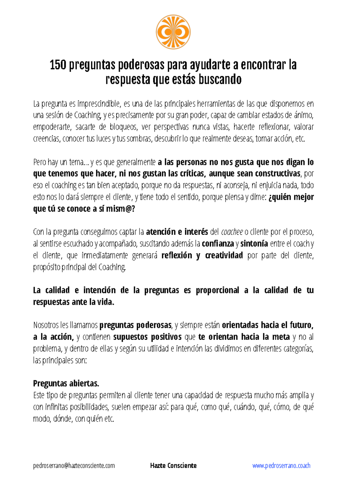 150 Preguntas Poderosas para el Coaching y la Consciencia Personal ...