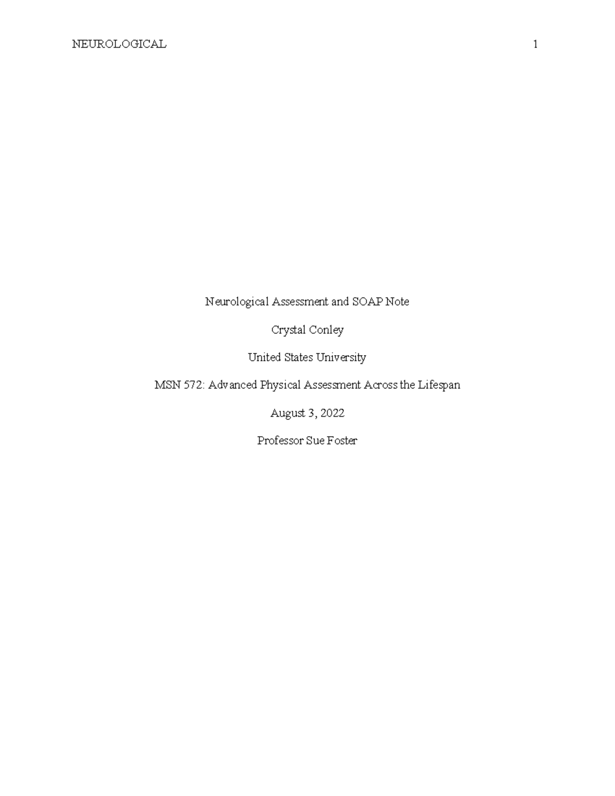 Neuro SOAP Note for FNP Week 6: Assessment & Plan Insights - Studocu