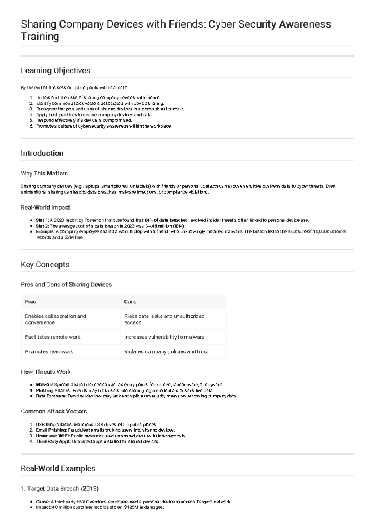 Cyber Security Awareness Training: Sharing Company Devices Risks - Studocu