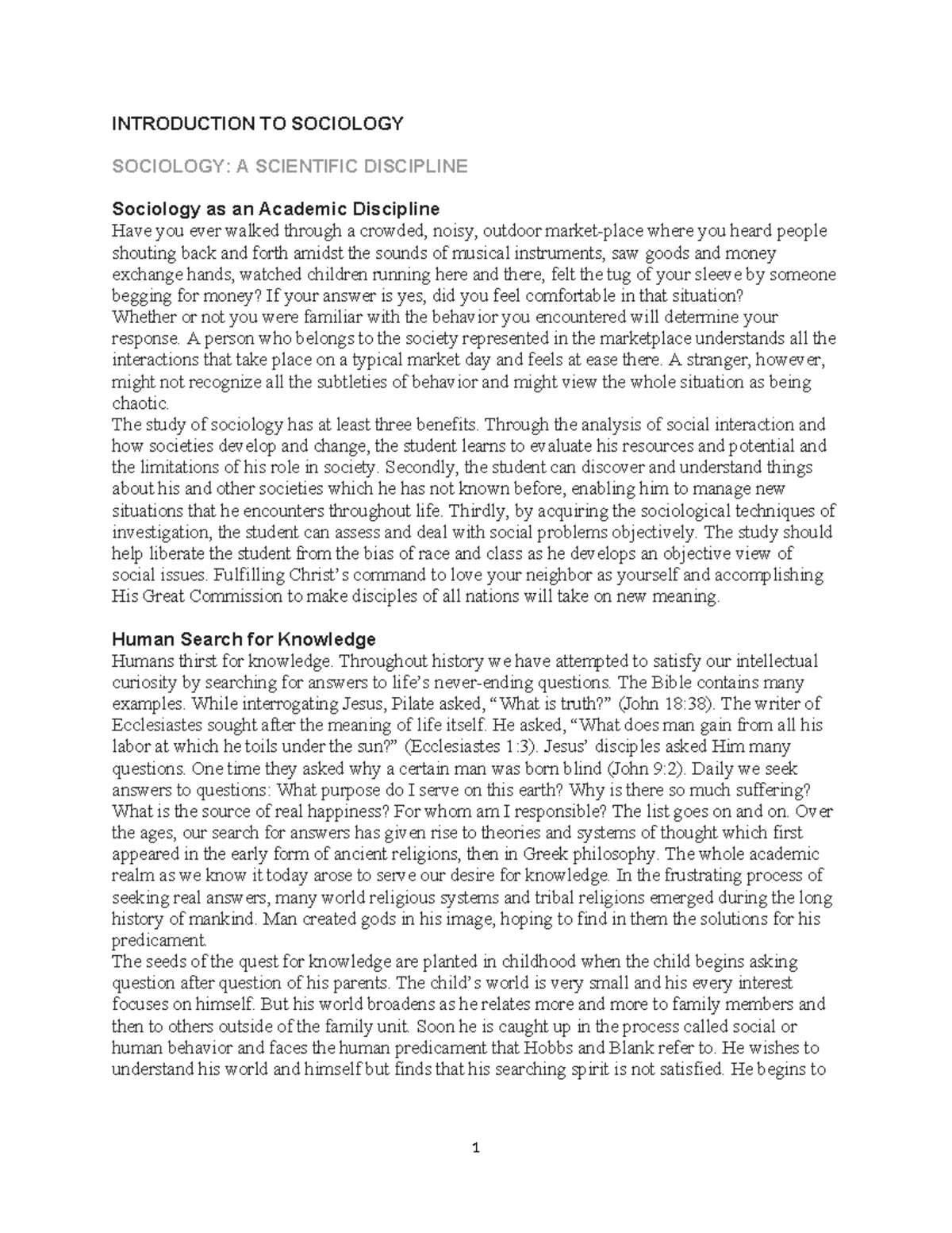 Lesson 1 - key introduction to sociology - INTRODUCTION TO SOCIOLOGY ...