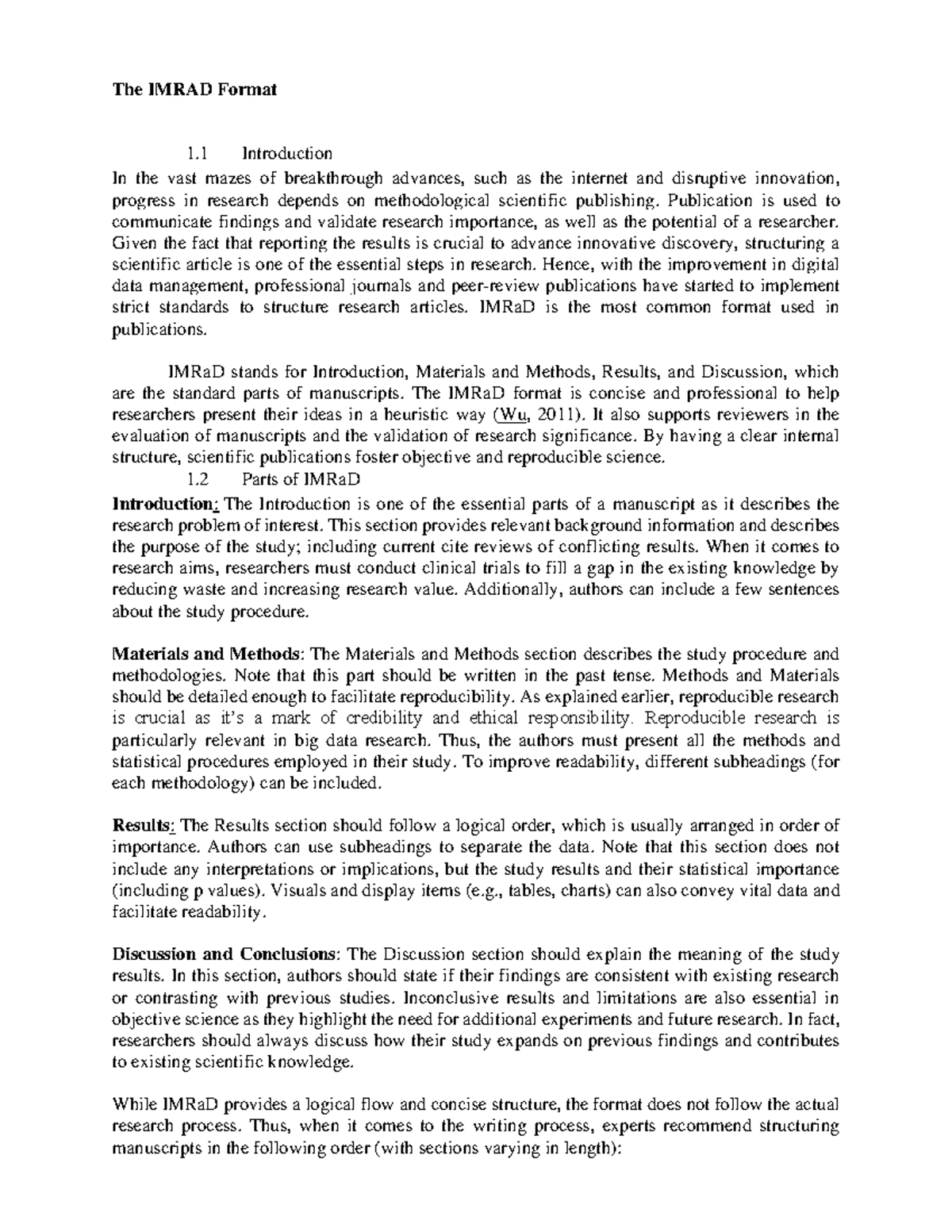 Imrad Format - The IMRAD Format 1 Introduction In the vast mazes of ...