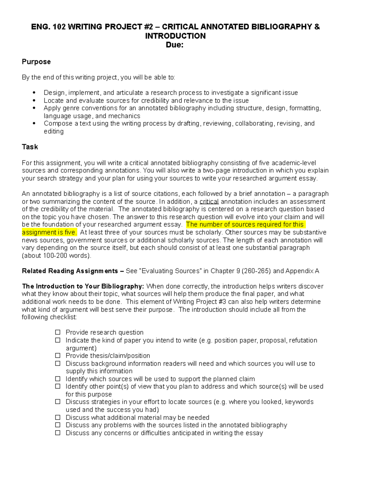 102 Writing Project 2 Annotated Bibliography - ENG. 102 WRITING PROJECT ...
